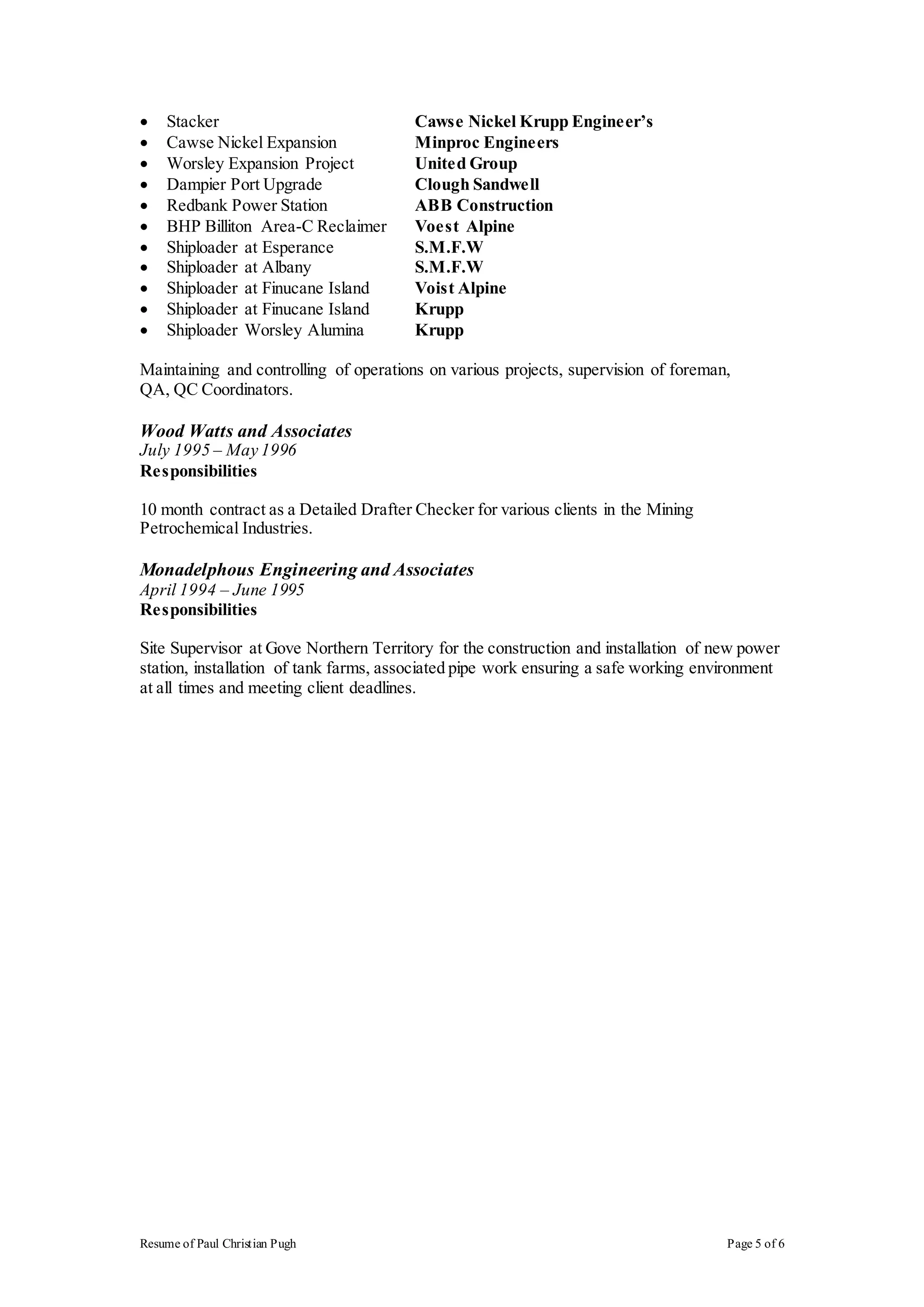 CV - Paul Pugh -December2015 | DOCX | Civil Engineering Industry ...