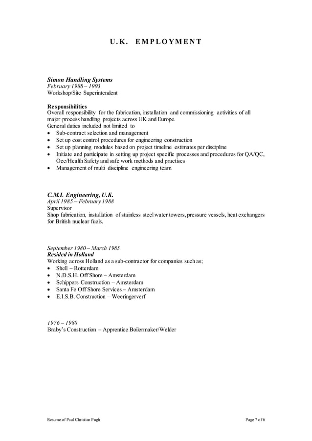 CV - Paul Pugh -December2015 | DOCX | Civil Engineering Industry ...