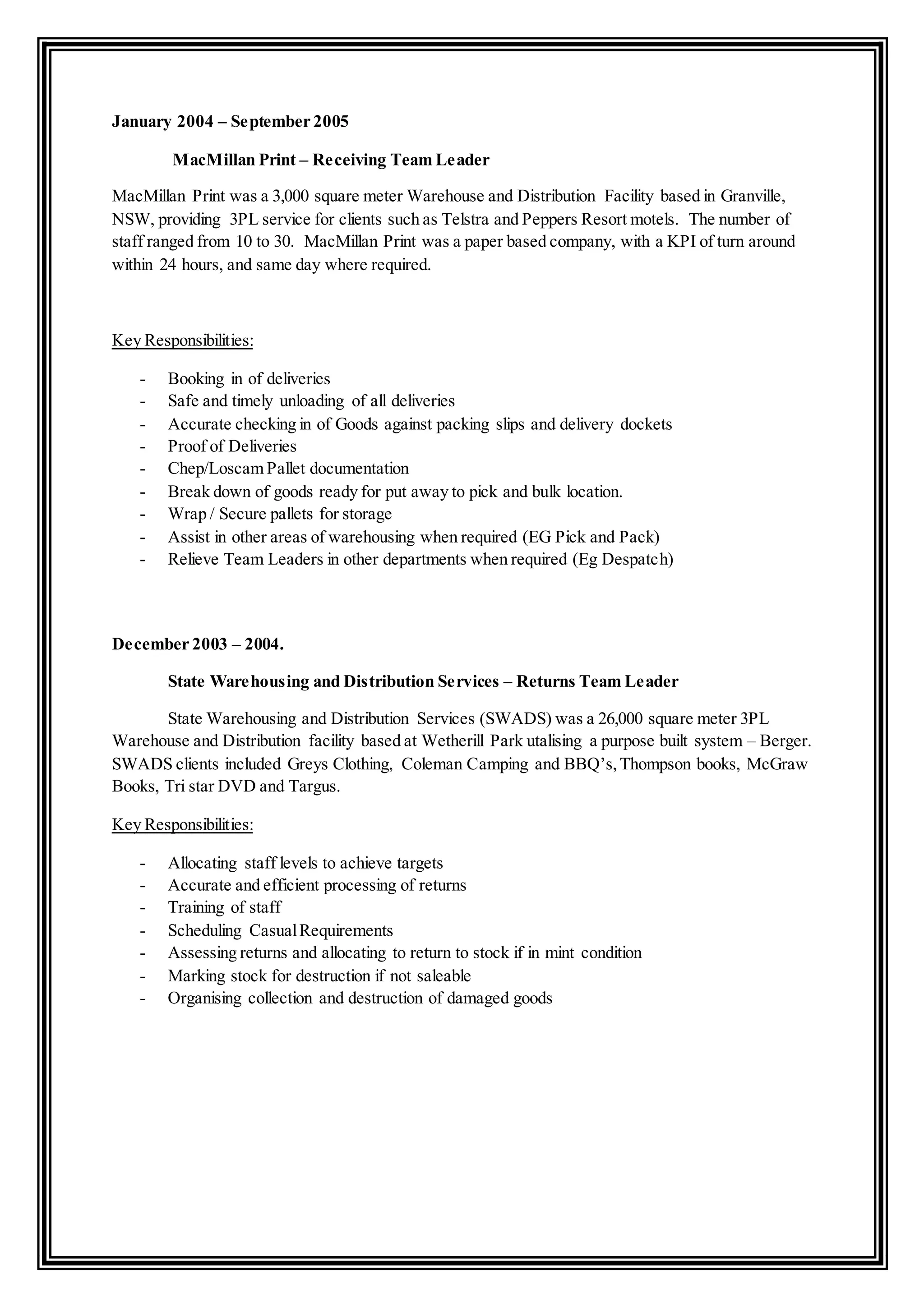TIM ROLFE Resume complete | PDF