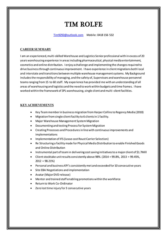 TIM ROLFE Resume complete | PDF