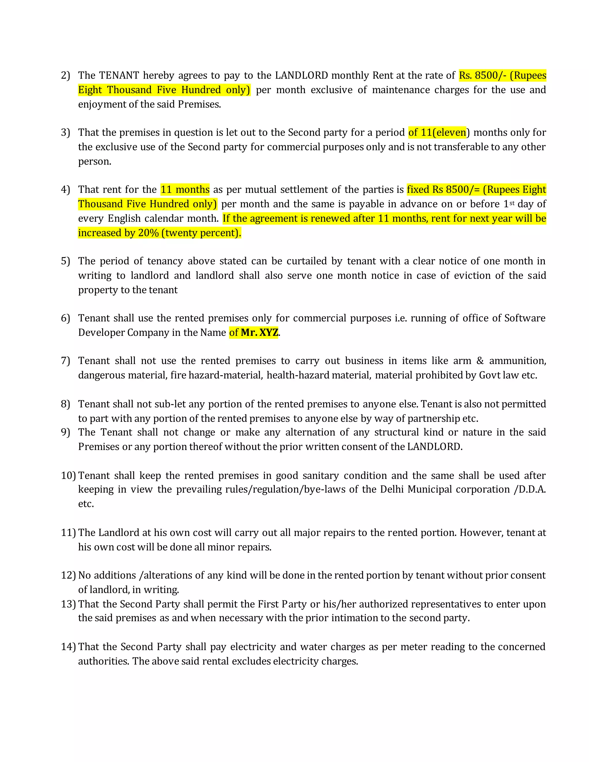 RENT AGREEMENT Format | DOCX