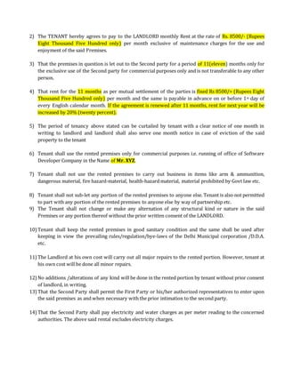 RENT AGREEMENT Format | DOCX