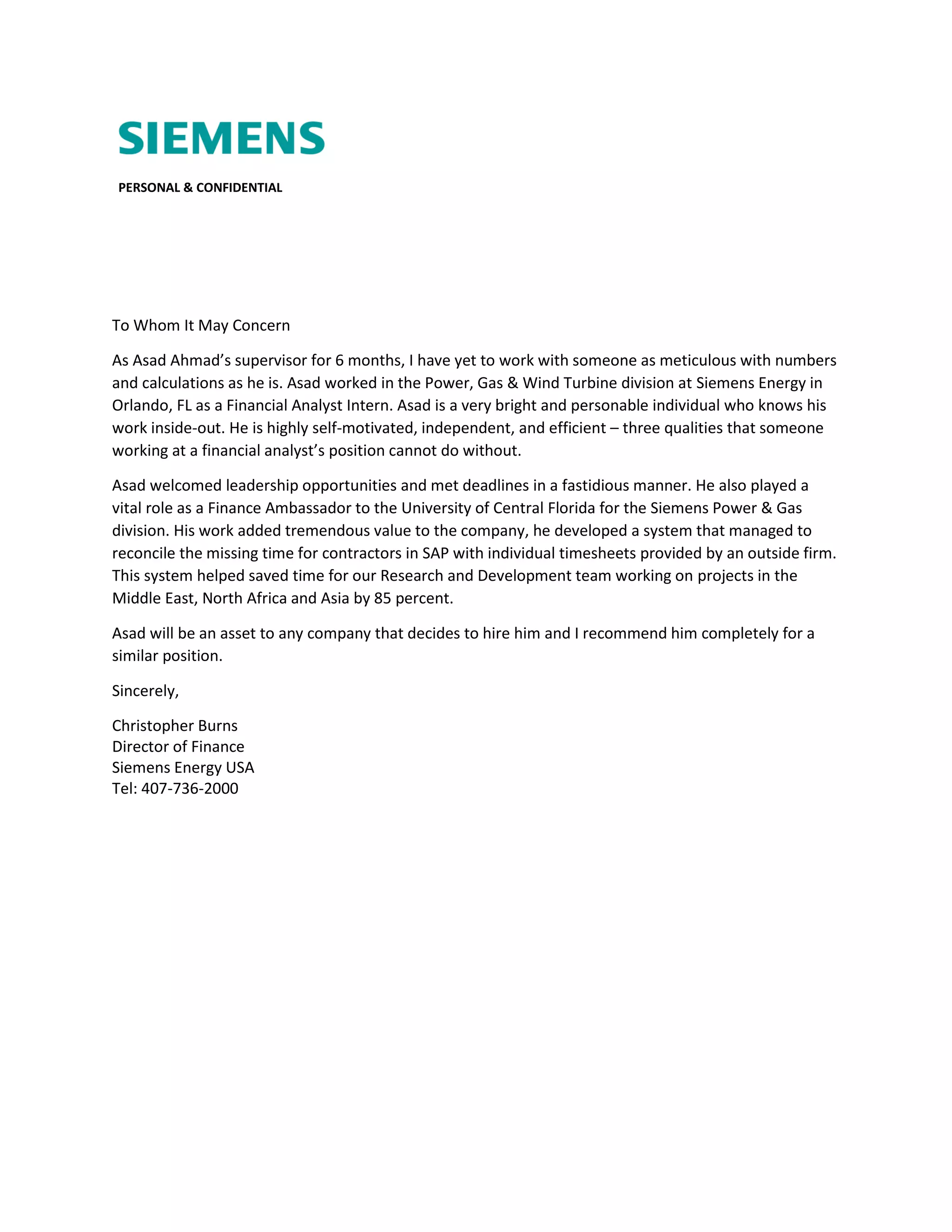Recommendation Letter Siemens | PDF