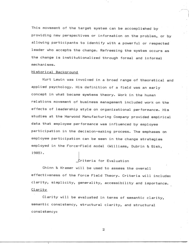 Assessment - Lewin's Force-Field Model of Change | PDF