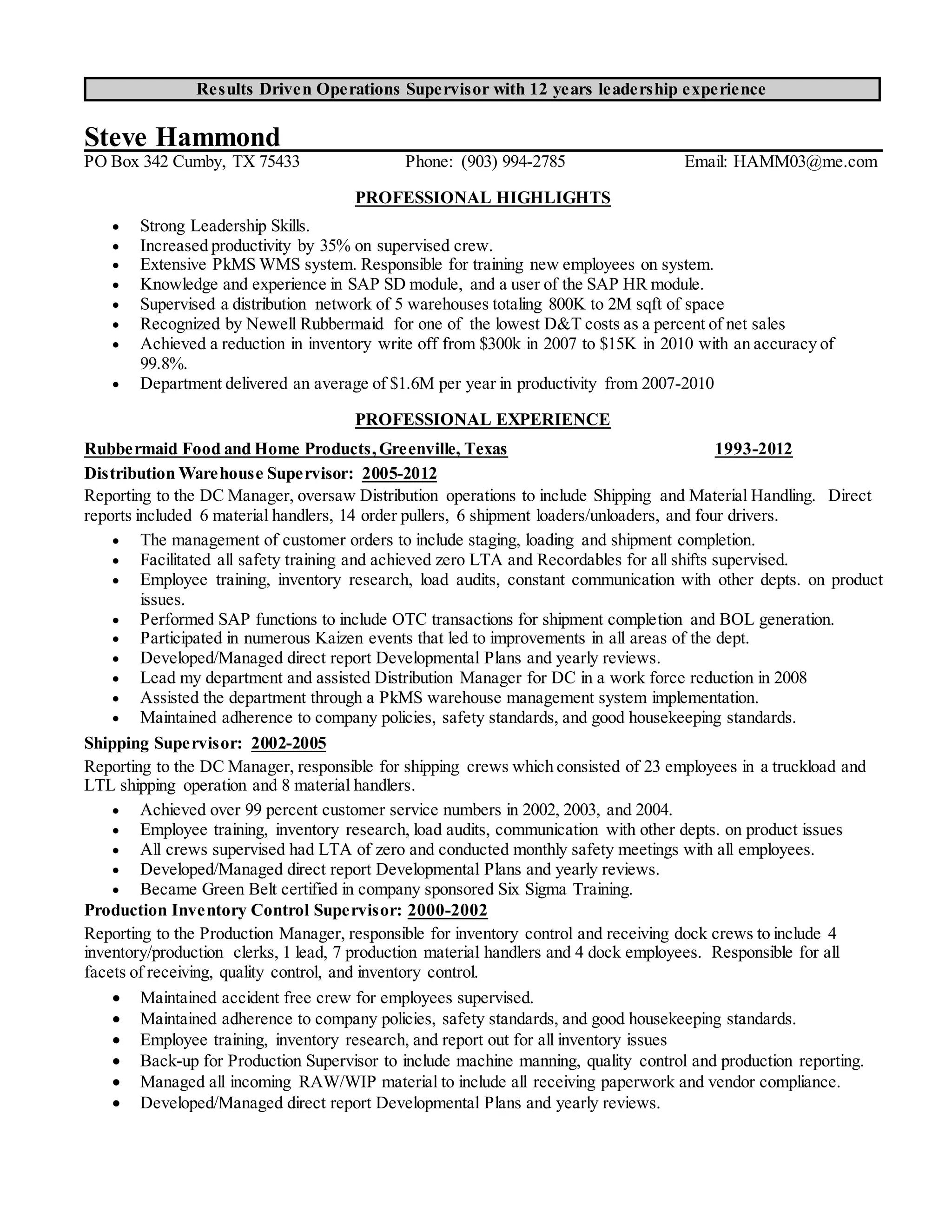 2014 Steve Hammond Resume | DOCX