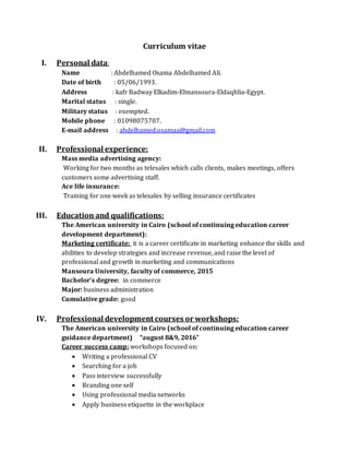 abdelhamed osama CV | DOCX | Business | Business and Finance