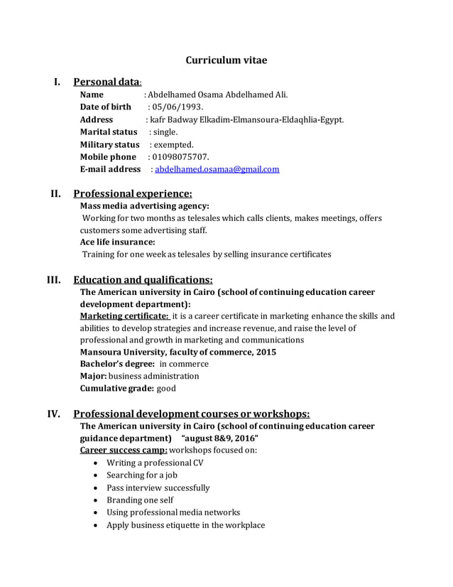 abdelhamed osama CV | DOCX | Business | Business and Finance