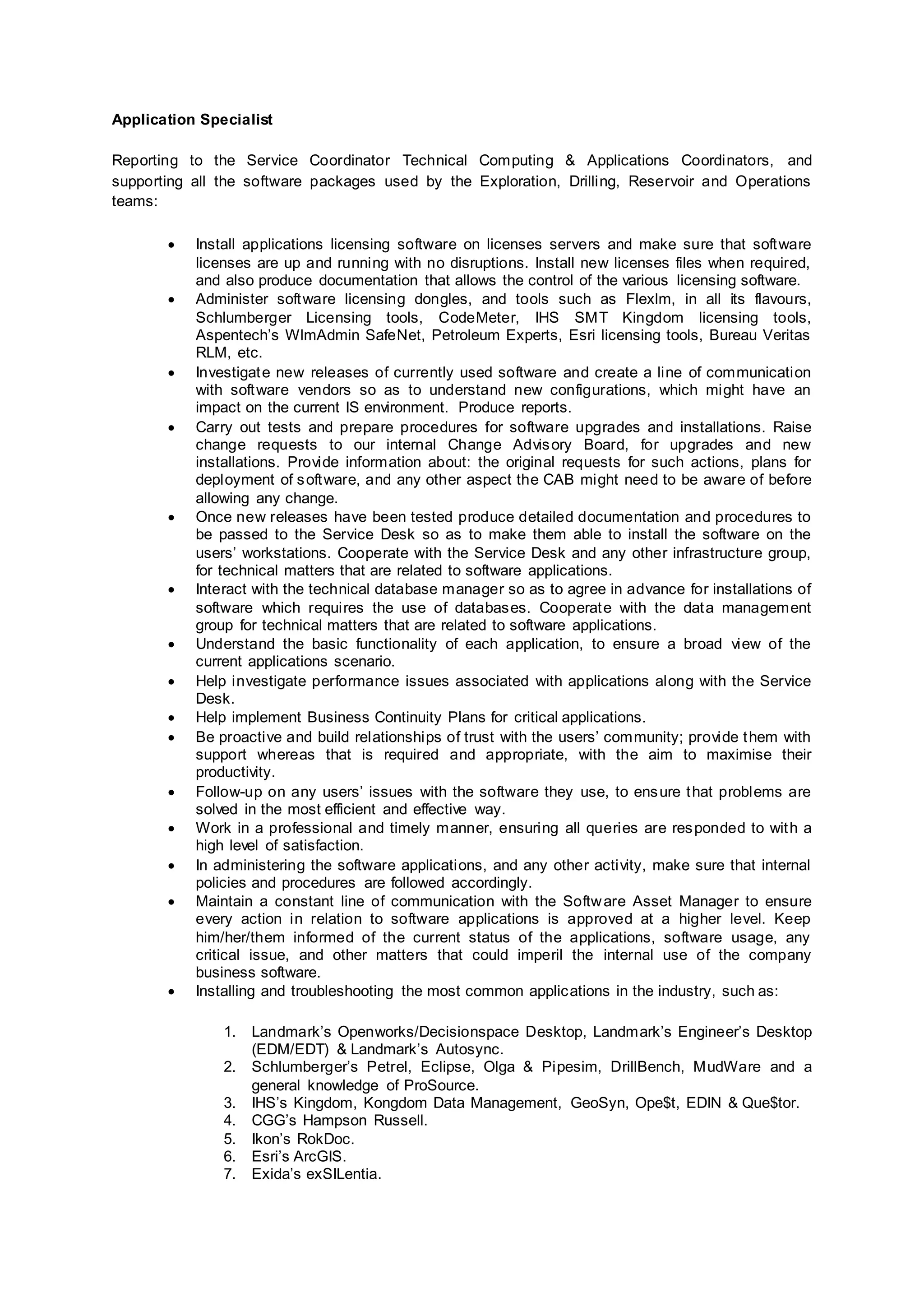 Application Specialist | DOCX | IT and Internet Support | Internet