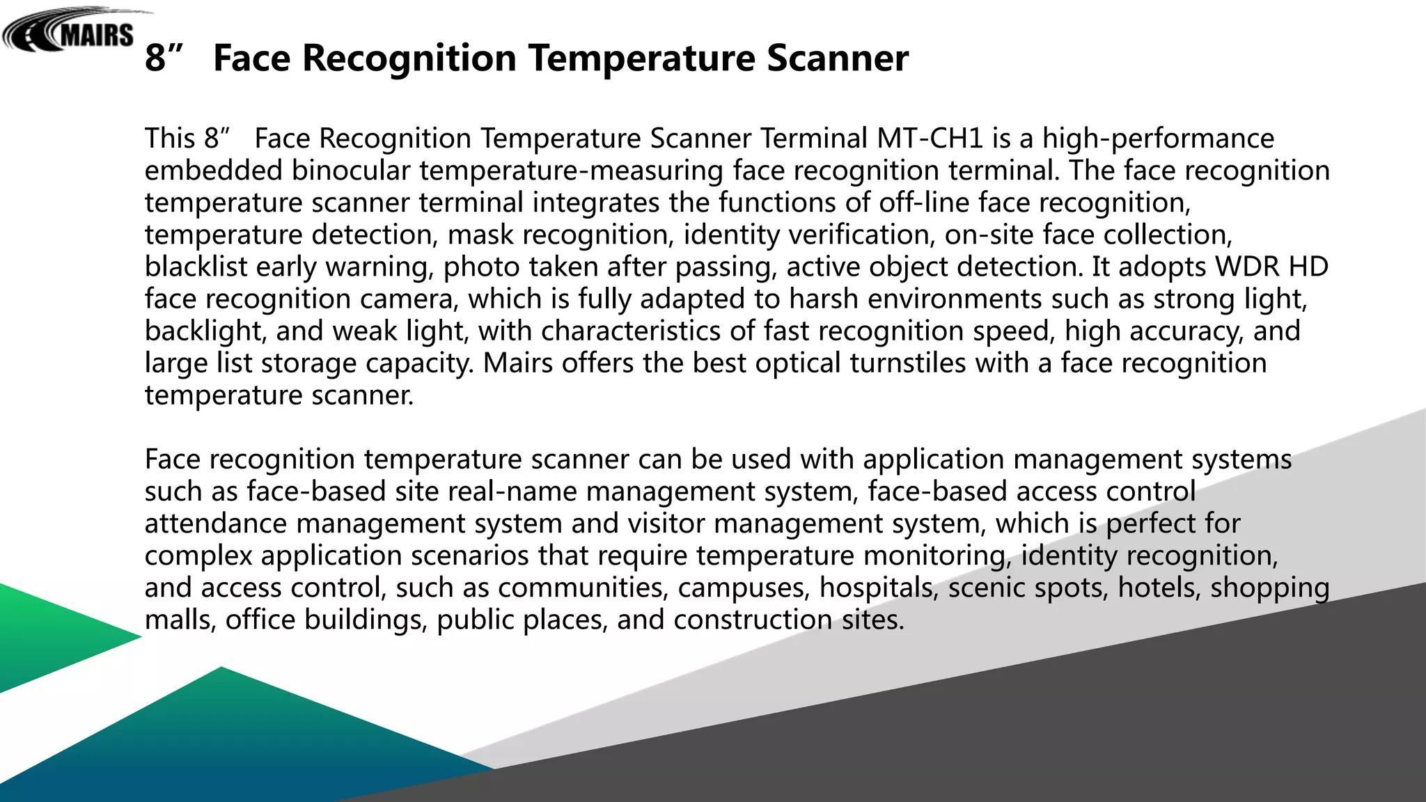 8” face recognition temperature scanner - Mairsturnstile.com