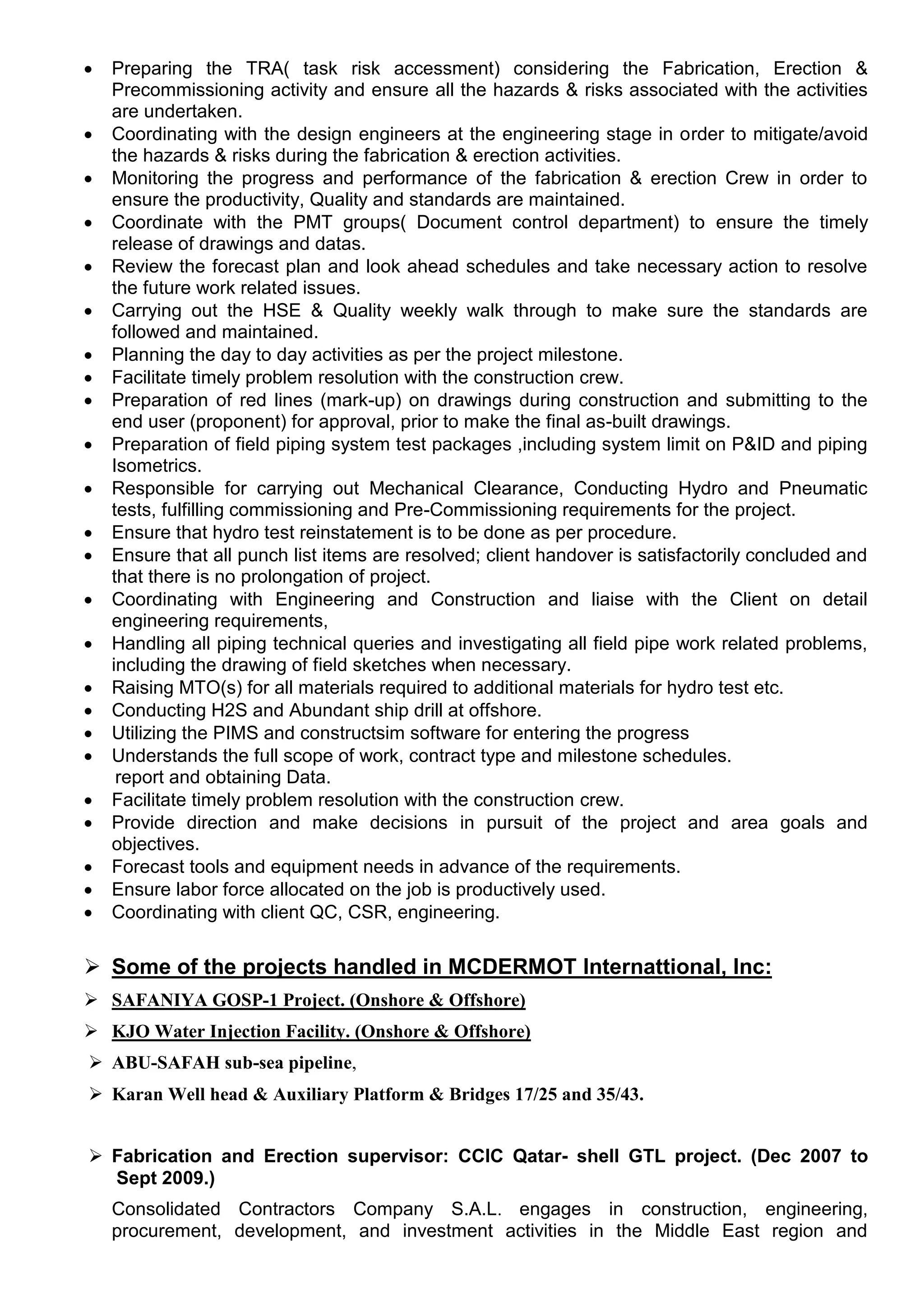 RESUME PIPING SUPERVISOR | PDF