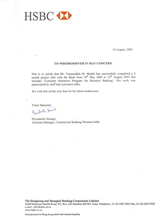 HSBC Experience Certificate | PDF