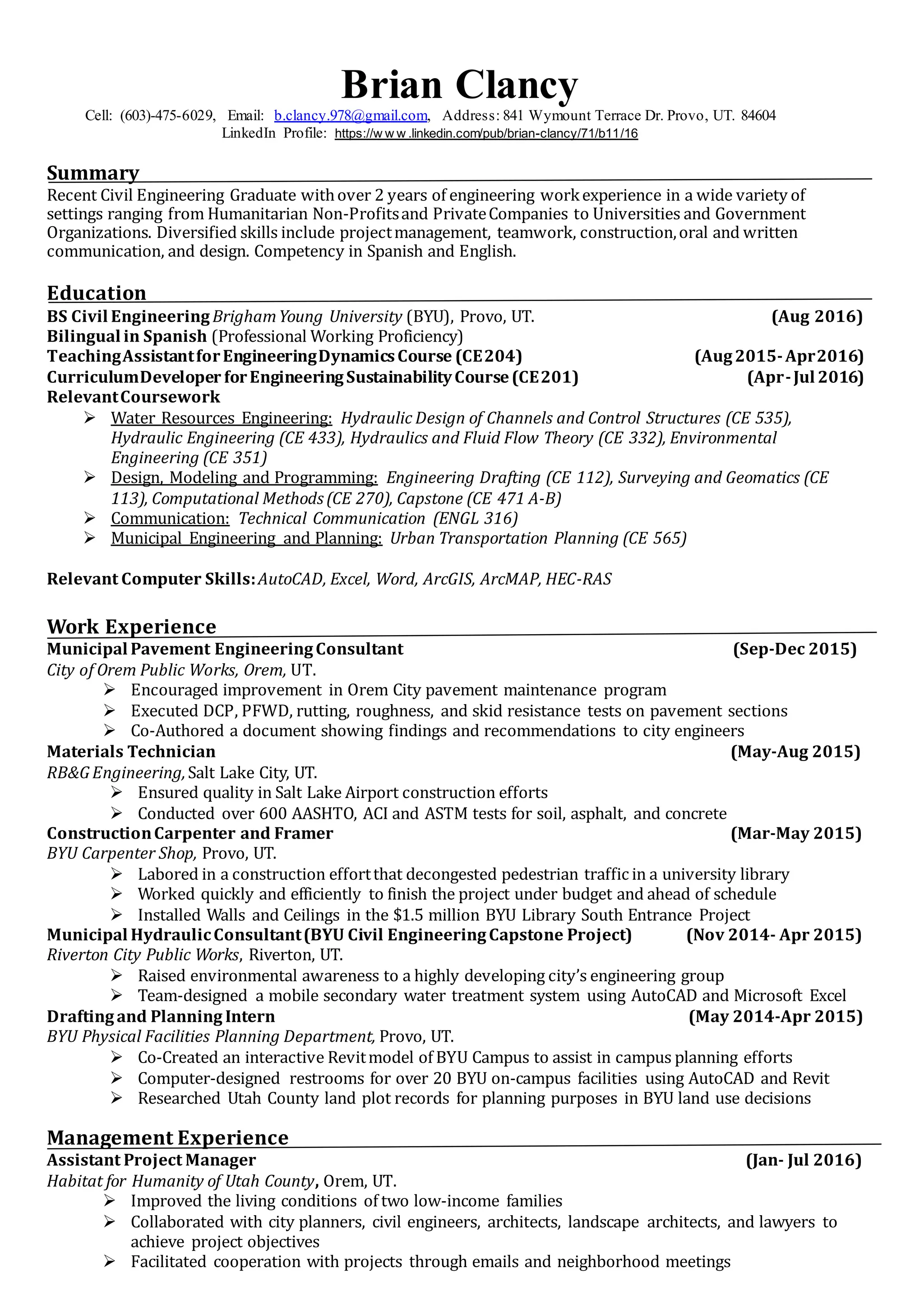 Brian_Clancy_Resume | DOCX | Civil Engineering Industry | Industries