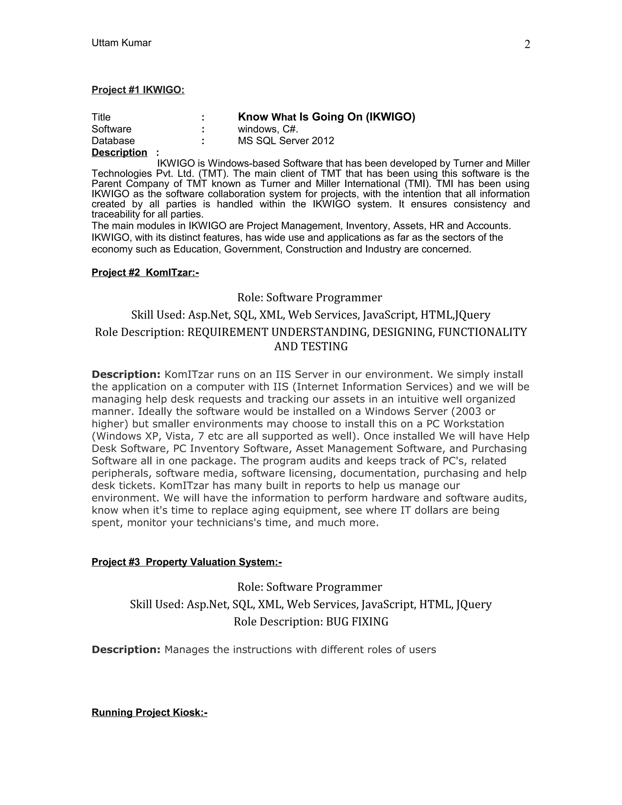 Uttam Resume(Dot Net Developer) | DOC | Programming Languages | Computing