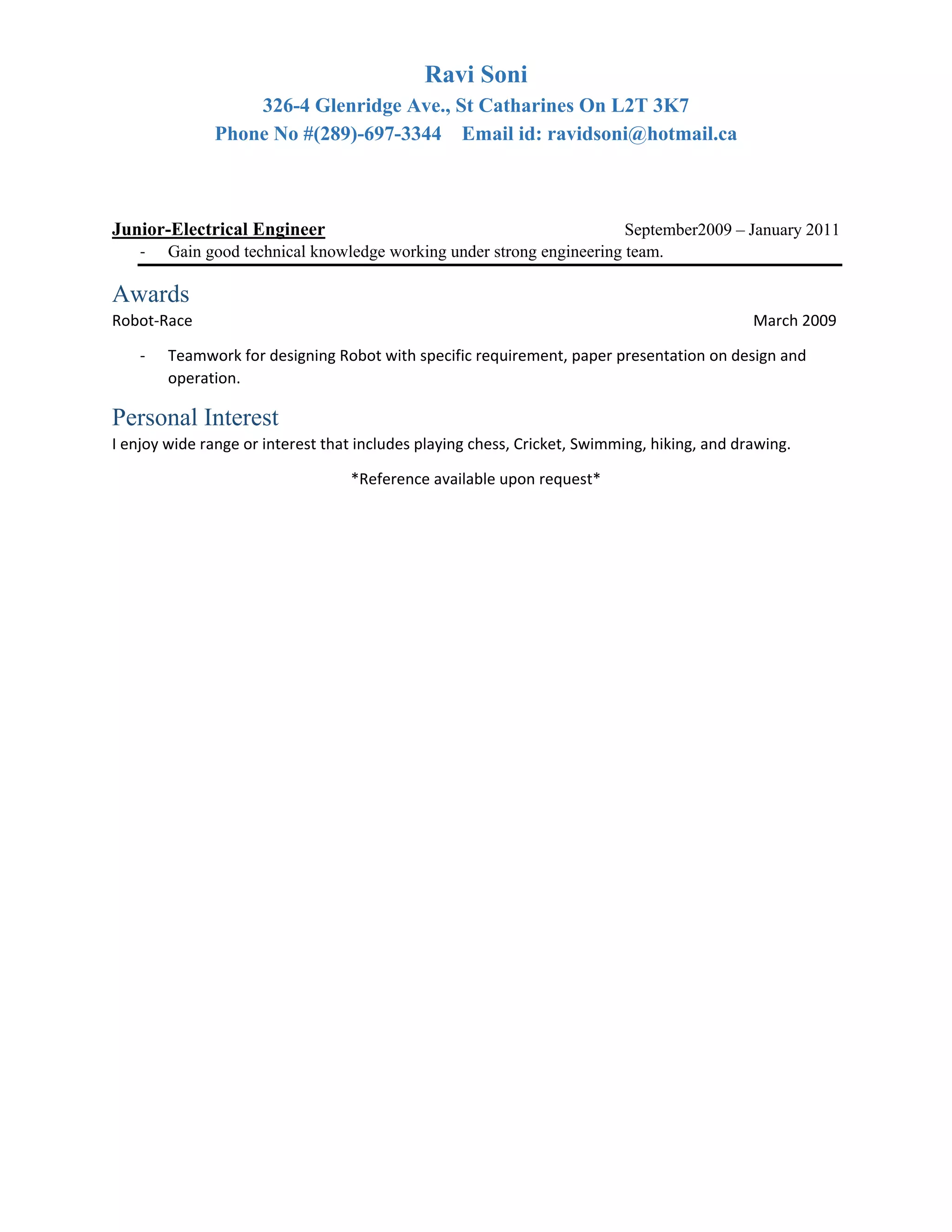 Ravi_Soni_Resume | PDF | Robotics | Technology & Computing