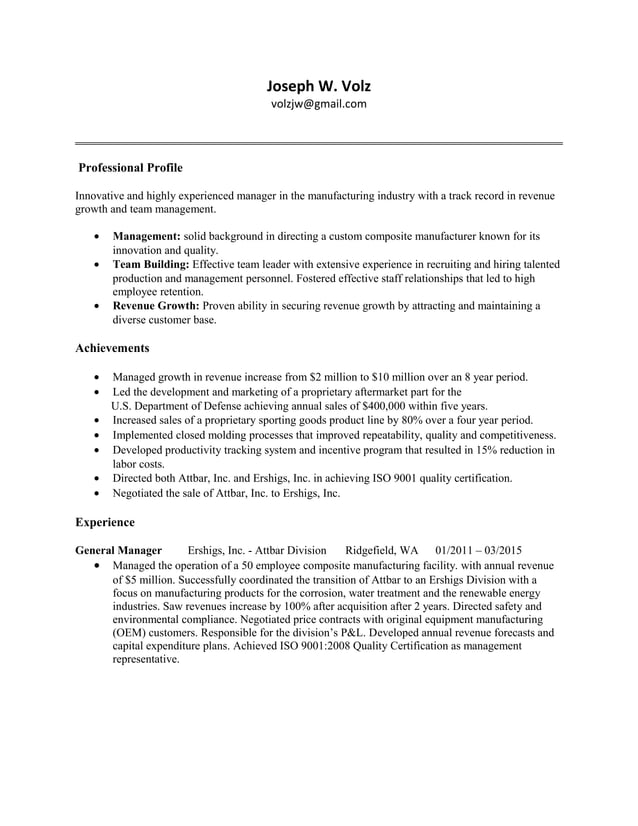 Resume - J.W.Volz