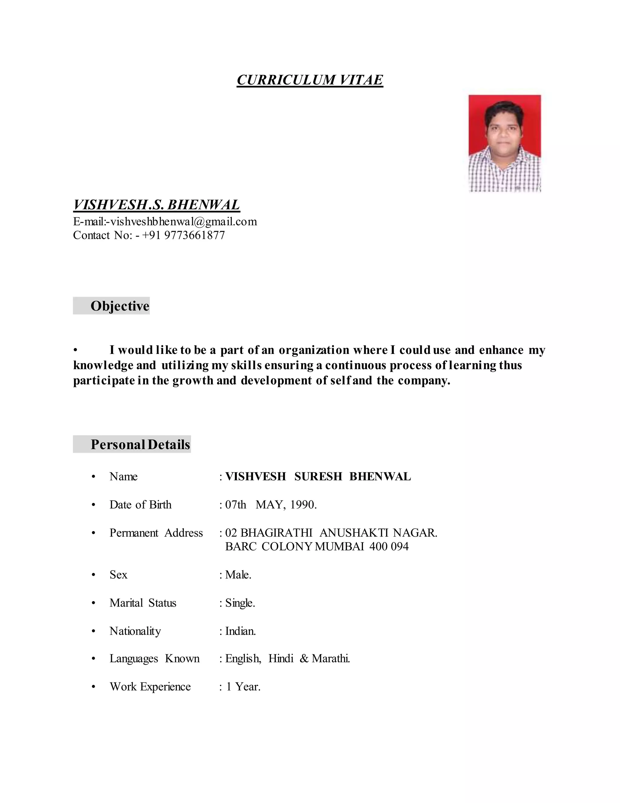 vishvesh_bhenwal new | DOCX | Education