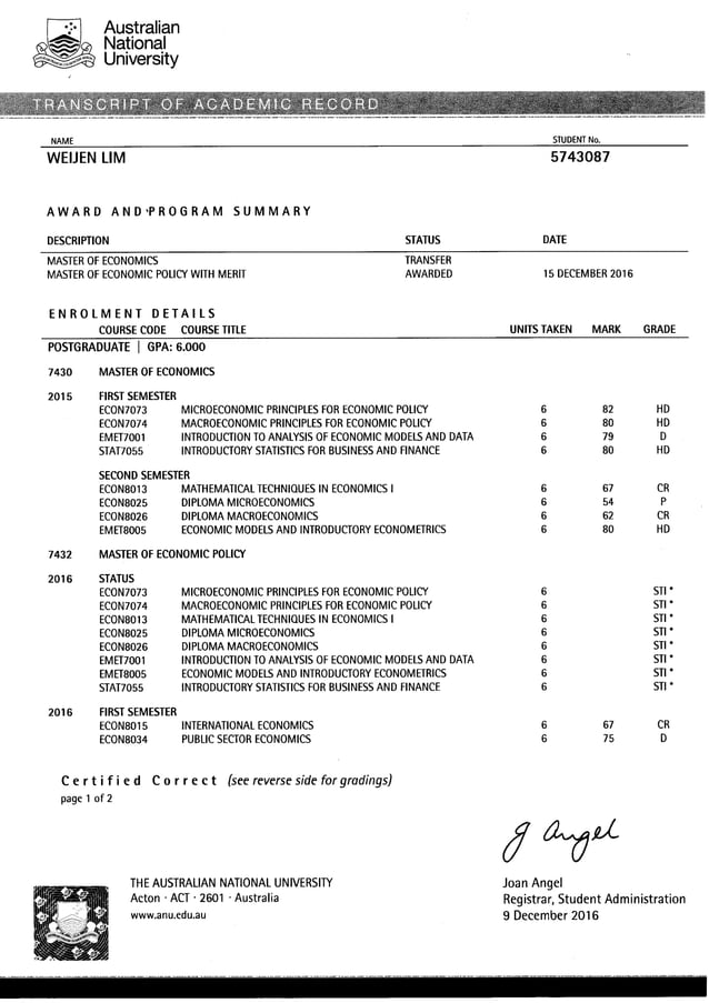 ANU Transcript | PDF