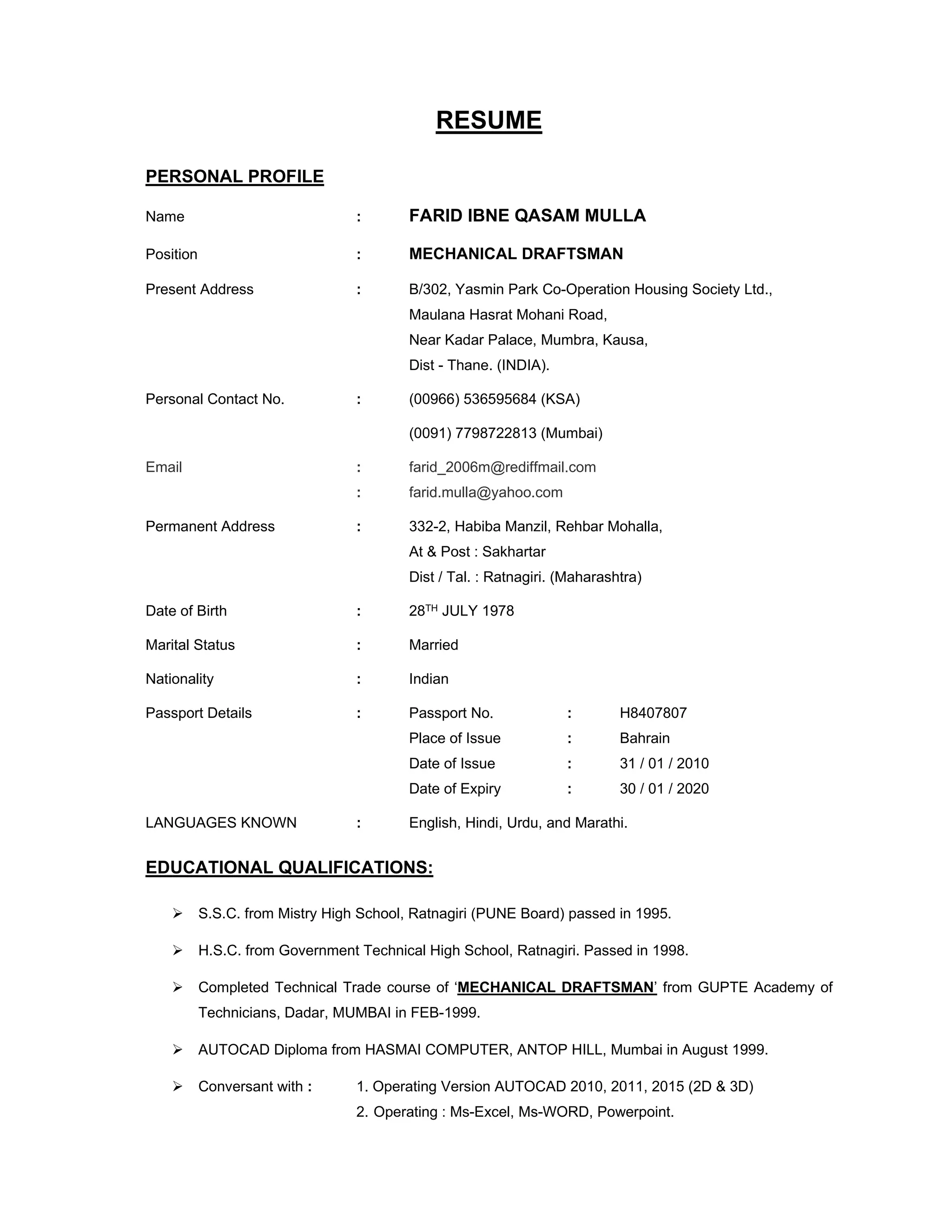 Farid Ibne Qasam Mulla_Resume | PDF