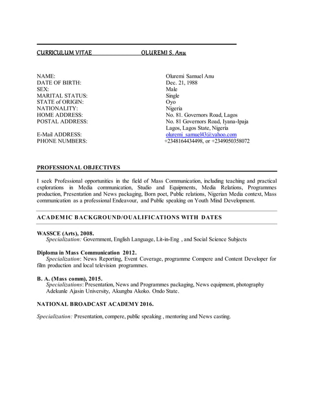 CURRICULUM VITAE OLUREMI S core new | DOCX