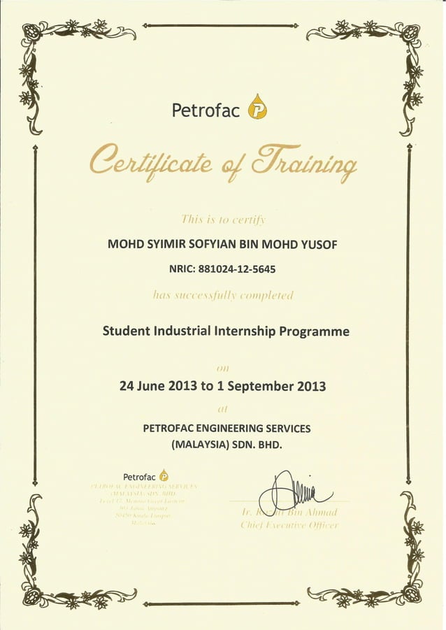 PETROFAC INTERNSHIP CERTIFICATE | PDF