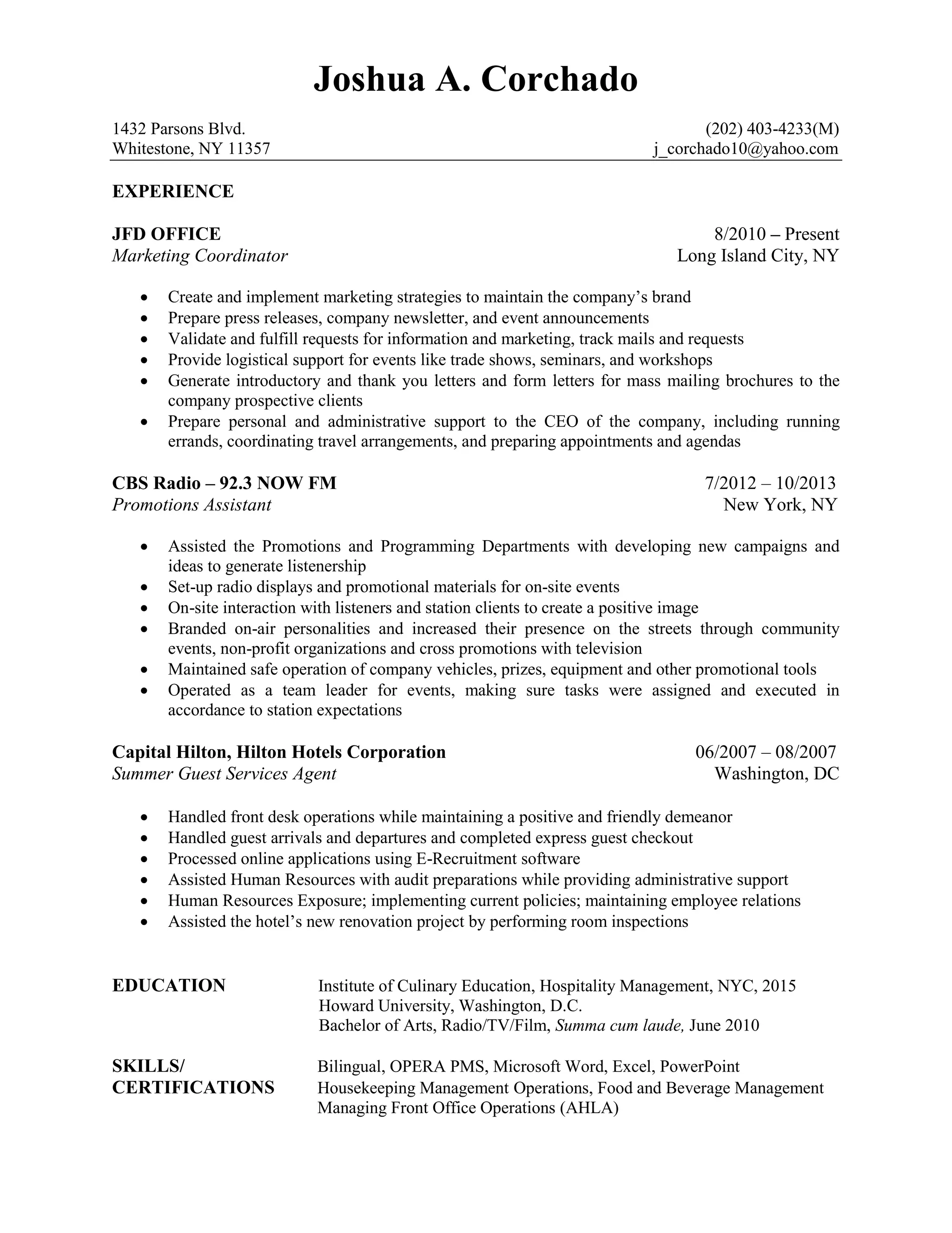 Joshua Adam Corchado Resume | PDF