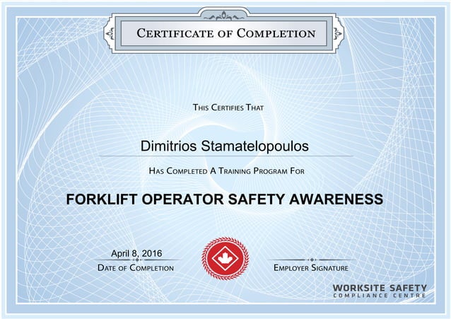 Forklift Operator Certificate | PDF