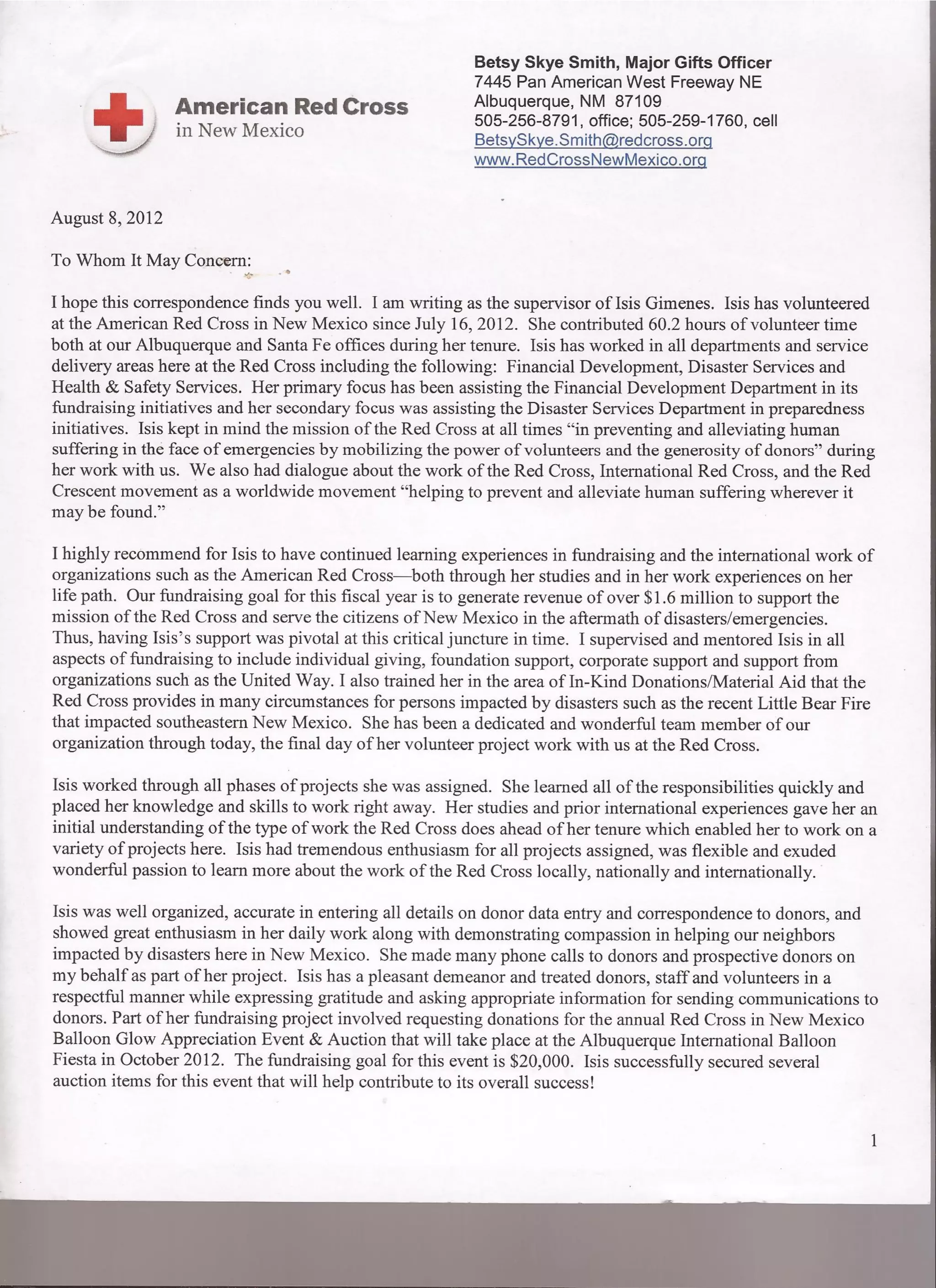 Reference Letter Red Cros USA | PDF