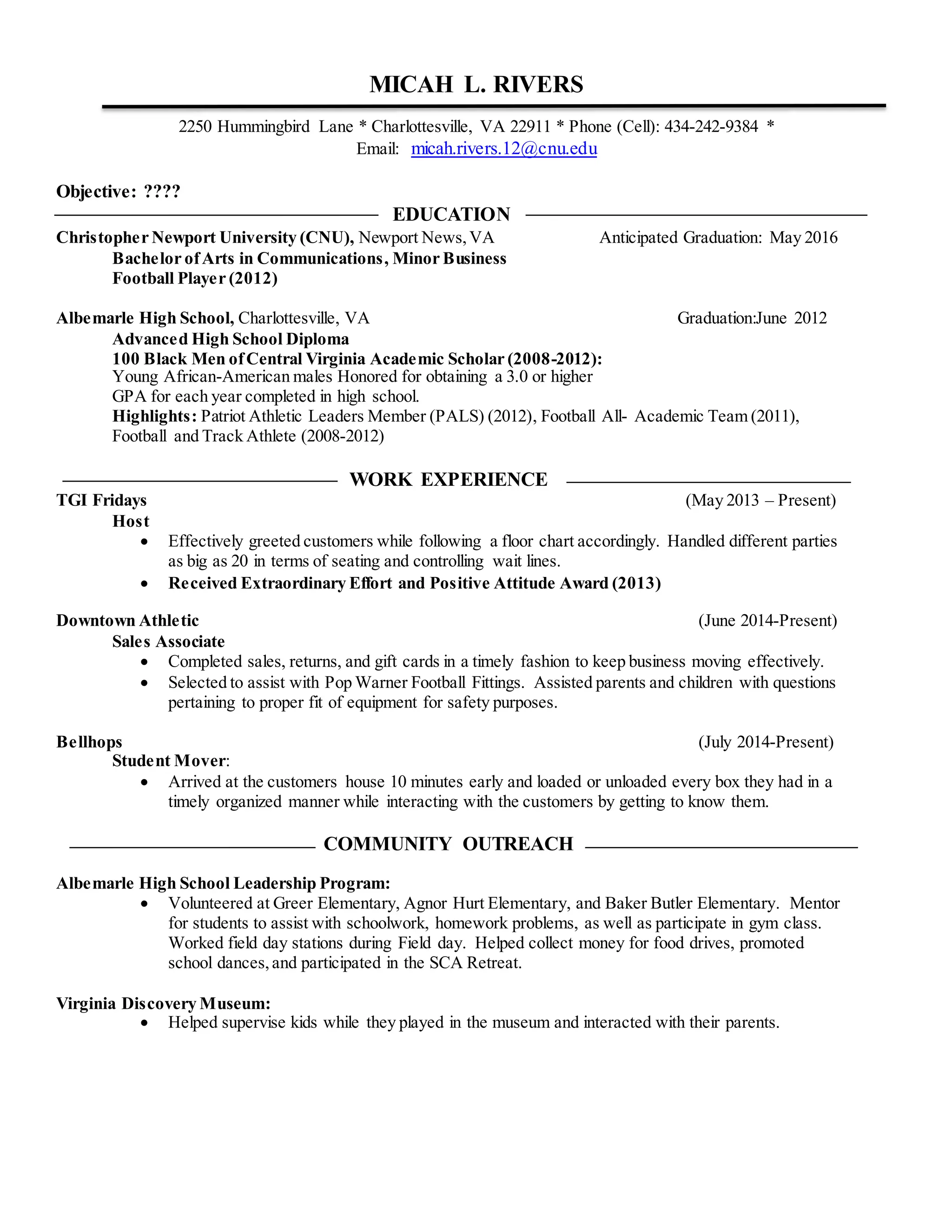 Micah L Rivers RESUME | PDF