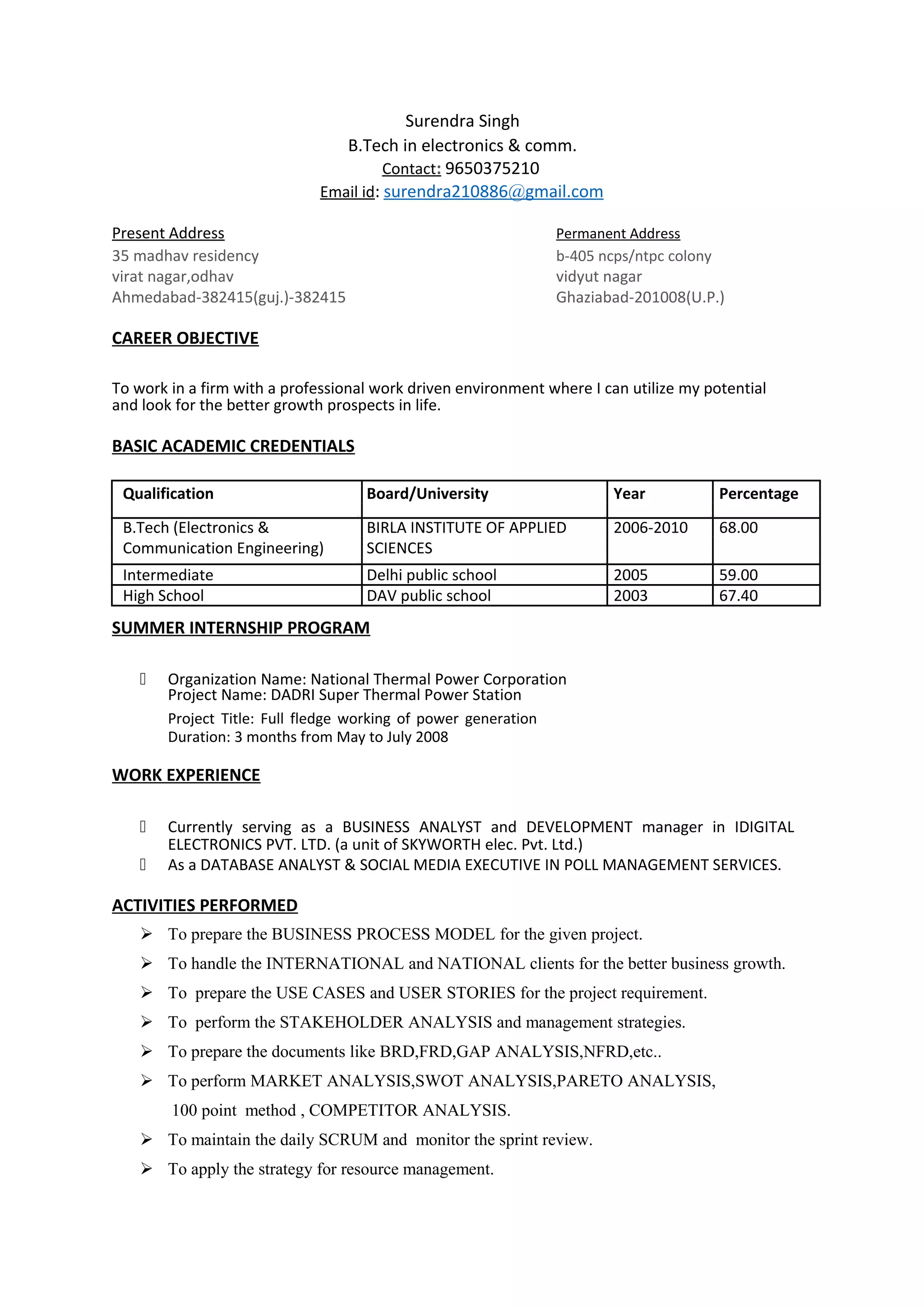 Surendra Singh--BUSINESS ANALYST RESUME | DOC