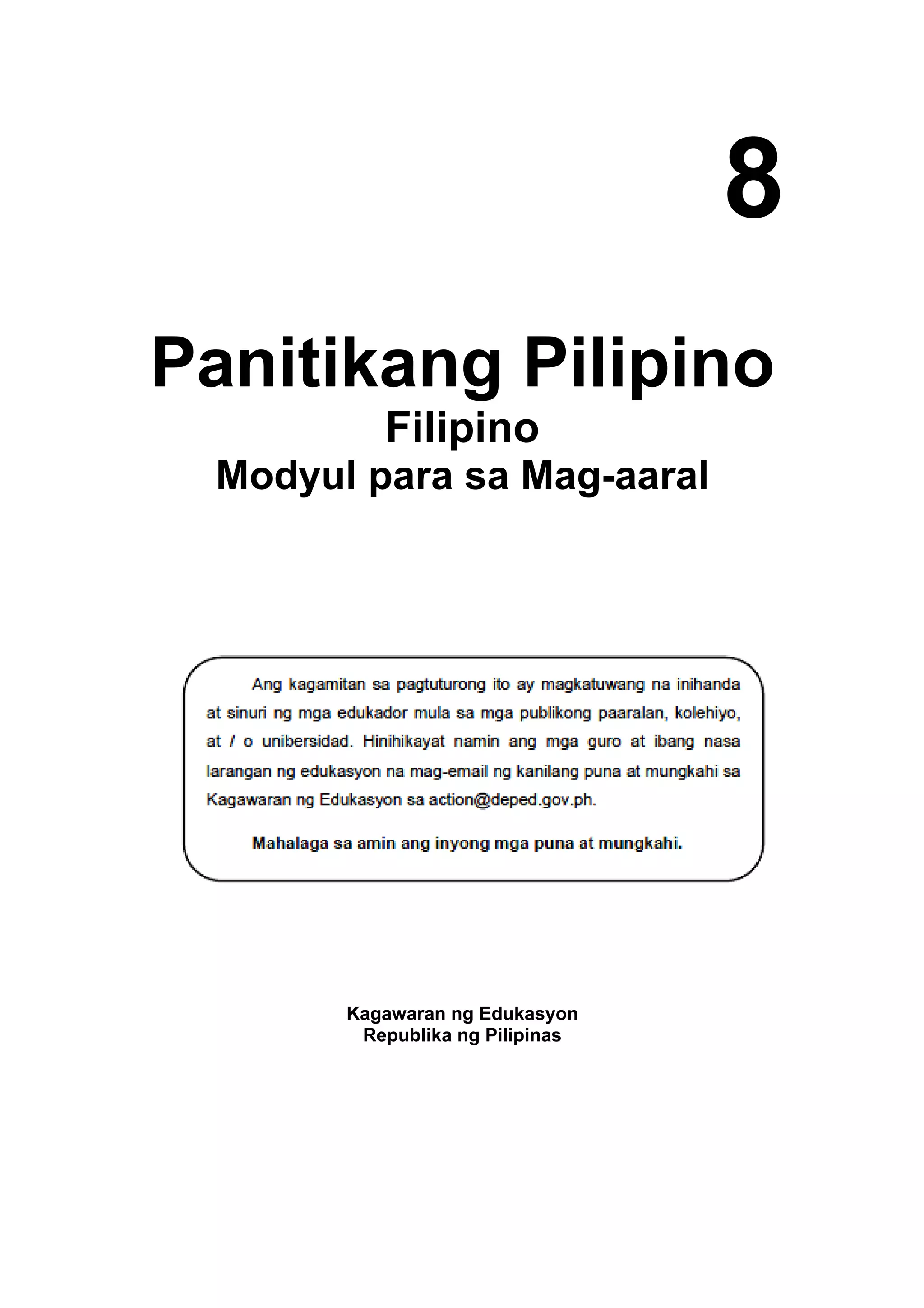 Grade 8 Learning Module in Filipino - Complete | PDF