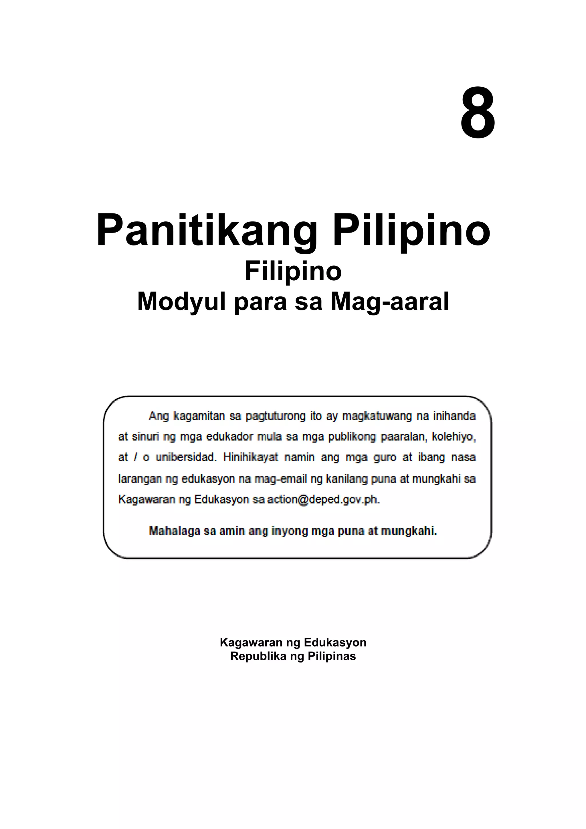 Grade 8 Learning Module in Filipino - Complete | PDF
