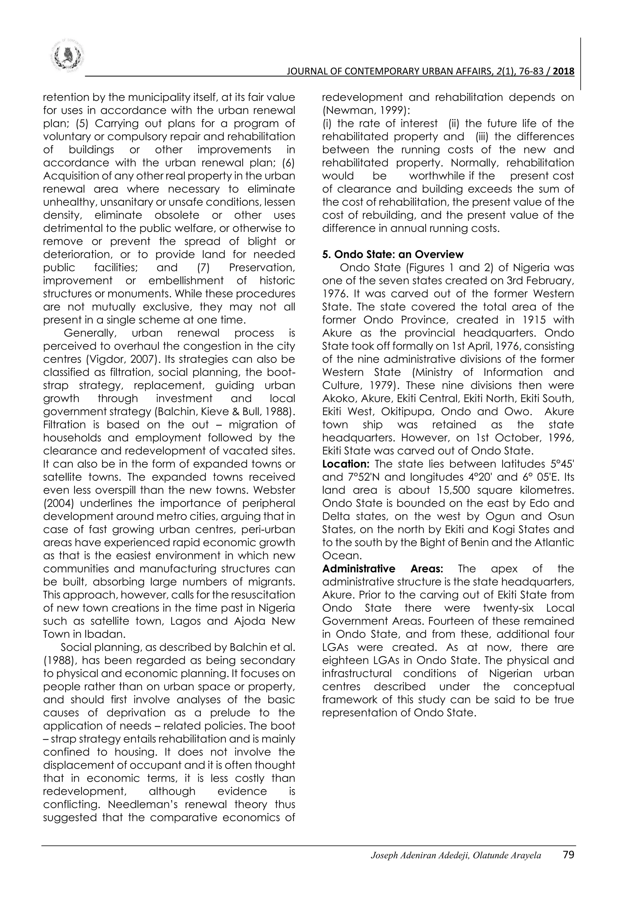 Urban Renewal Strategies and Economic Growth in Ondo State, Nigeria: A Case Study | PDF