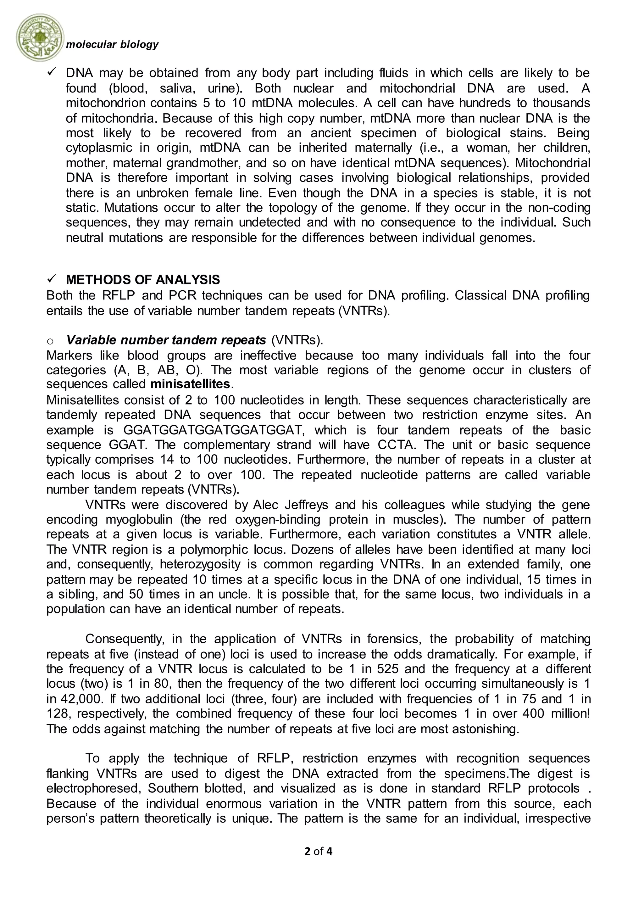 forensic molecular biology | DOC