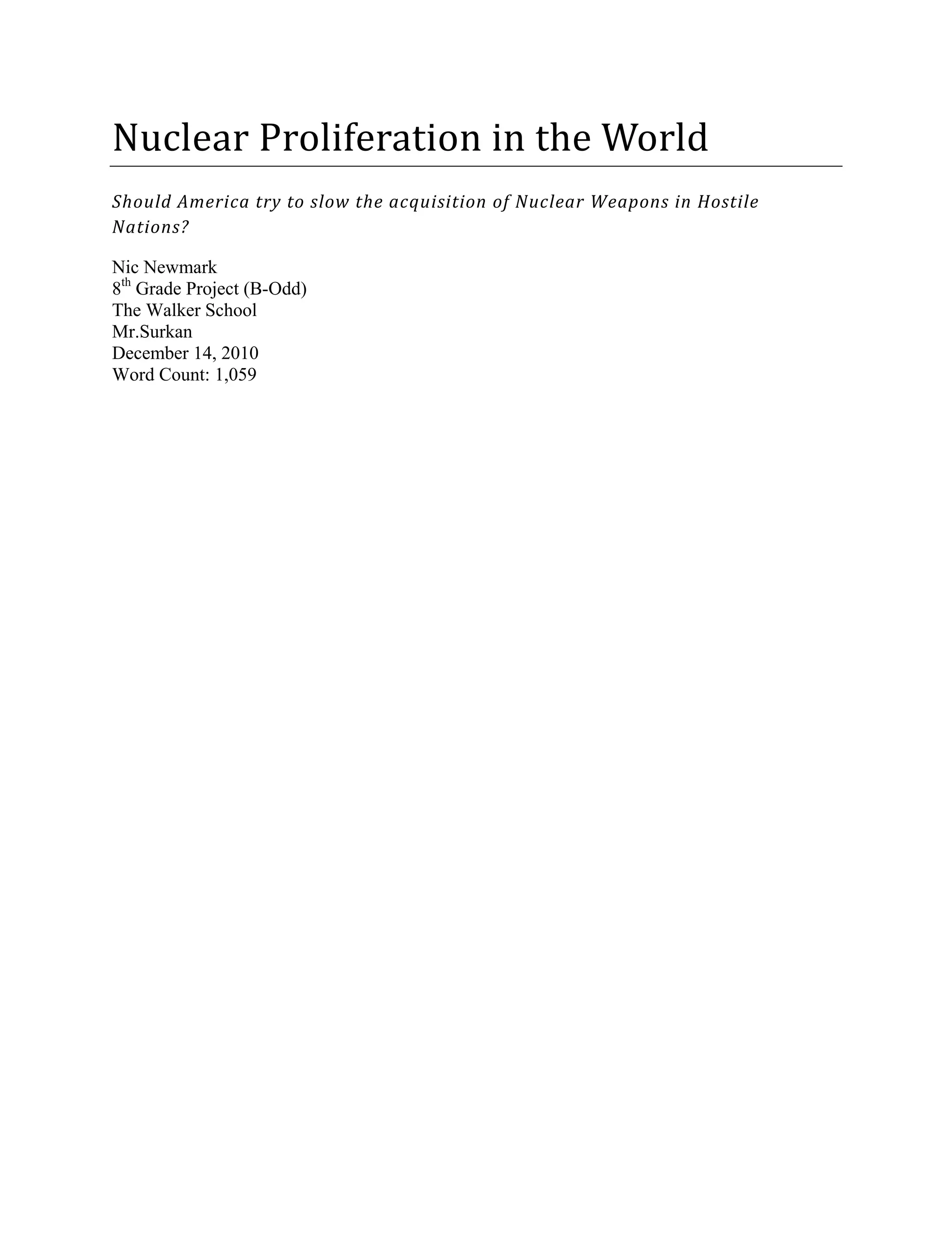 Detailed Nuclear Proliferation Presentation | PDF
