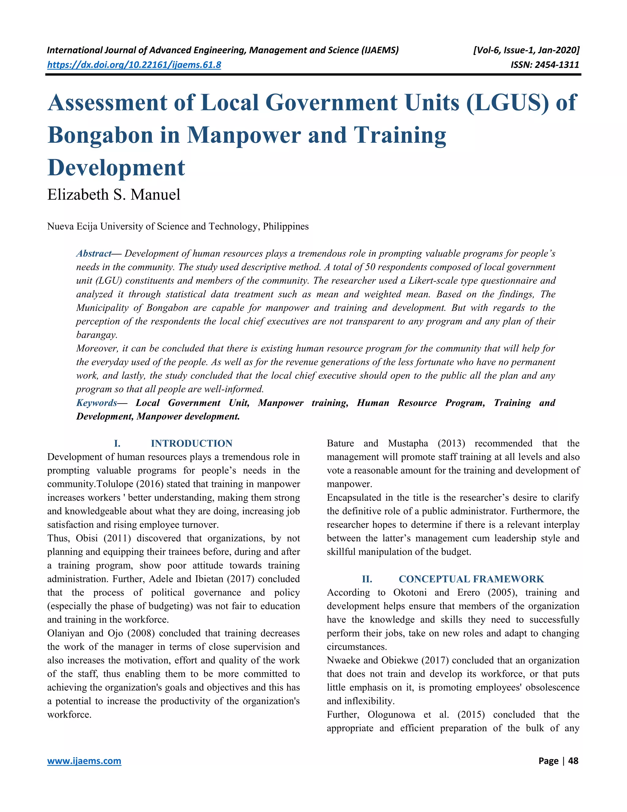 Assessment of Local Government Units (LGUS) of Bongabon in Manpower and ...