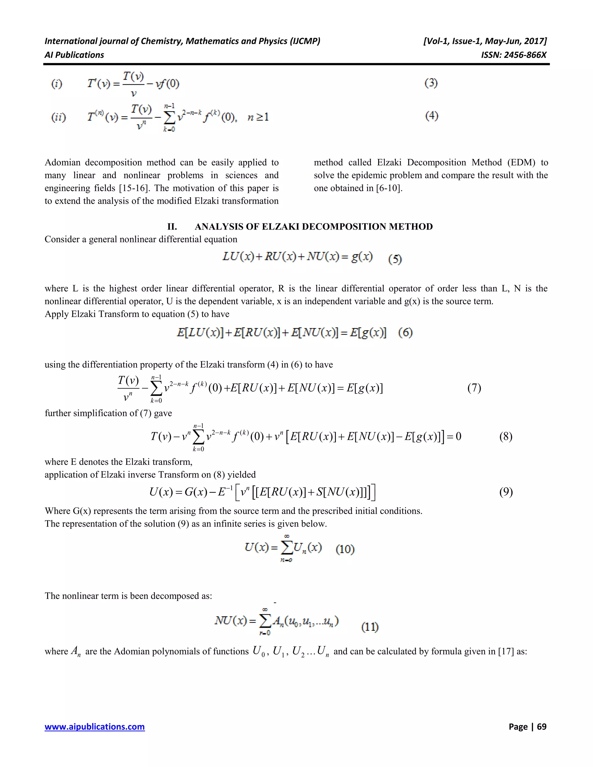Elzaki Decomposition Method for Solving Epidemic Model | PDF