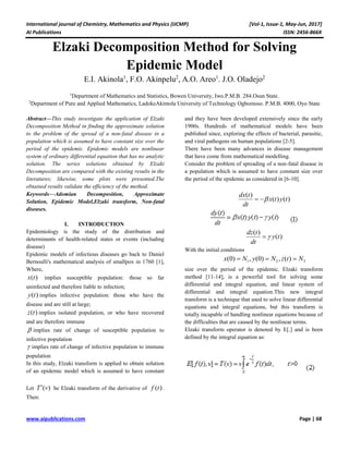 Elzaki Decomposition Method for Solving Epidemic Model | PDF