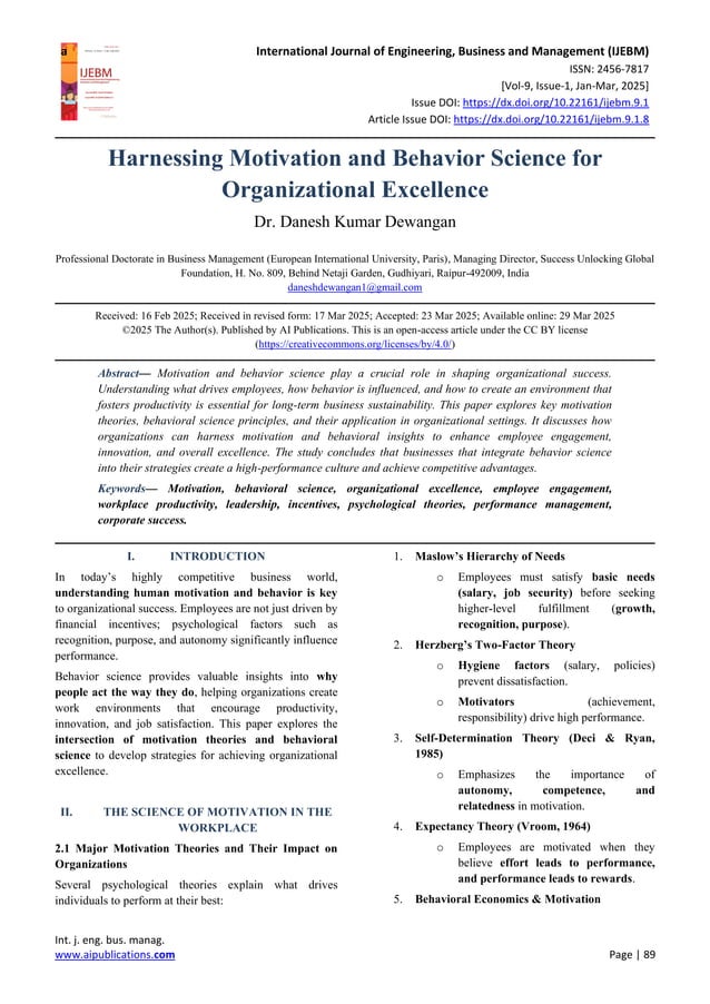 Harnessing Motivation and Behavior Science for Organizational ...