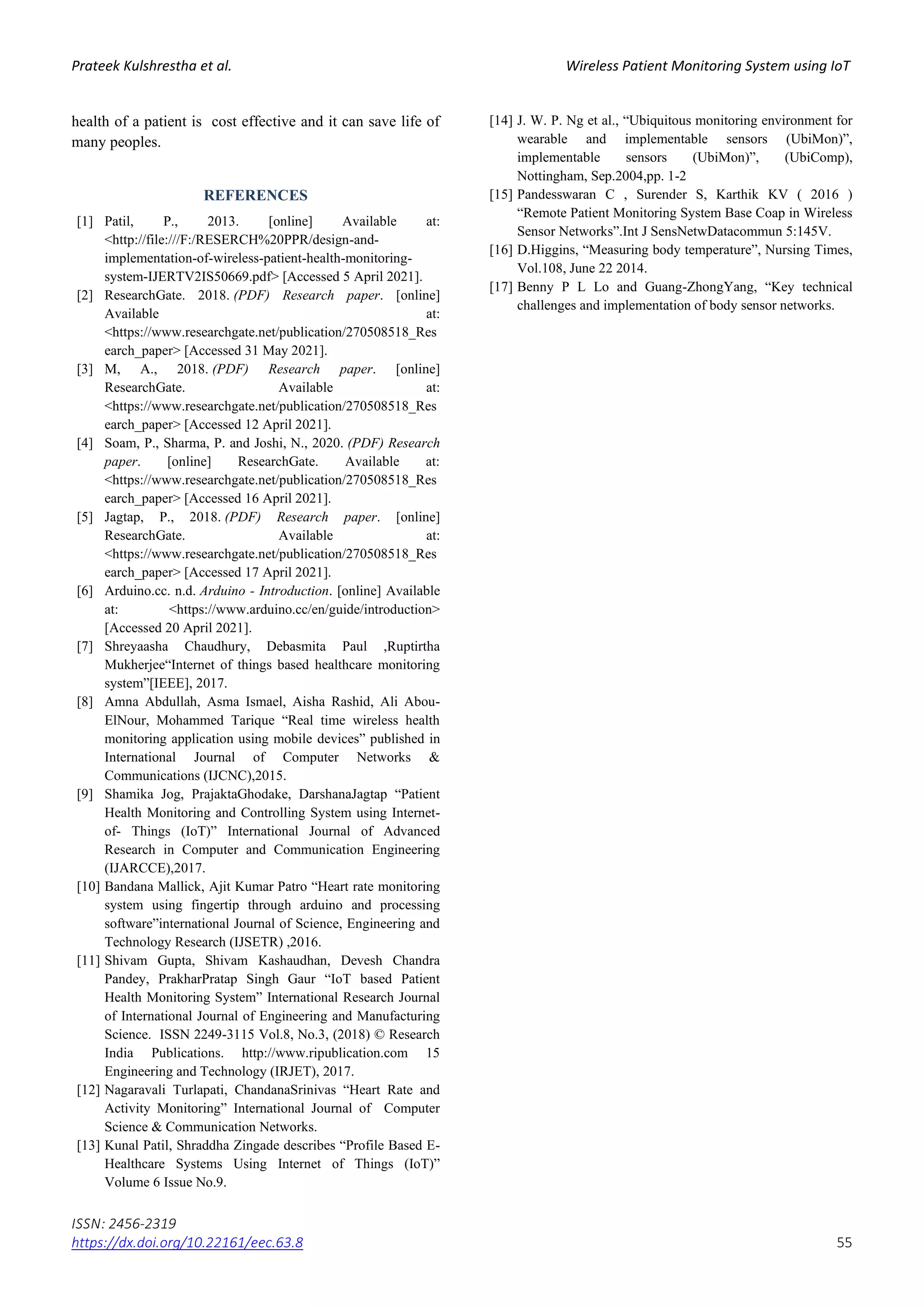 Wireless Patient Monitoring System using IoT | PDF