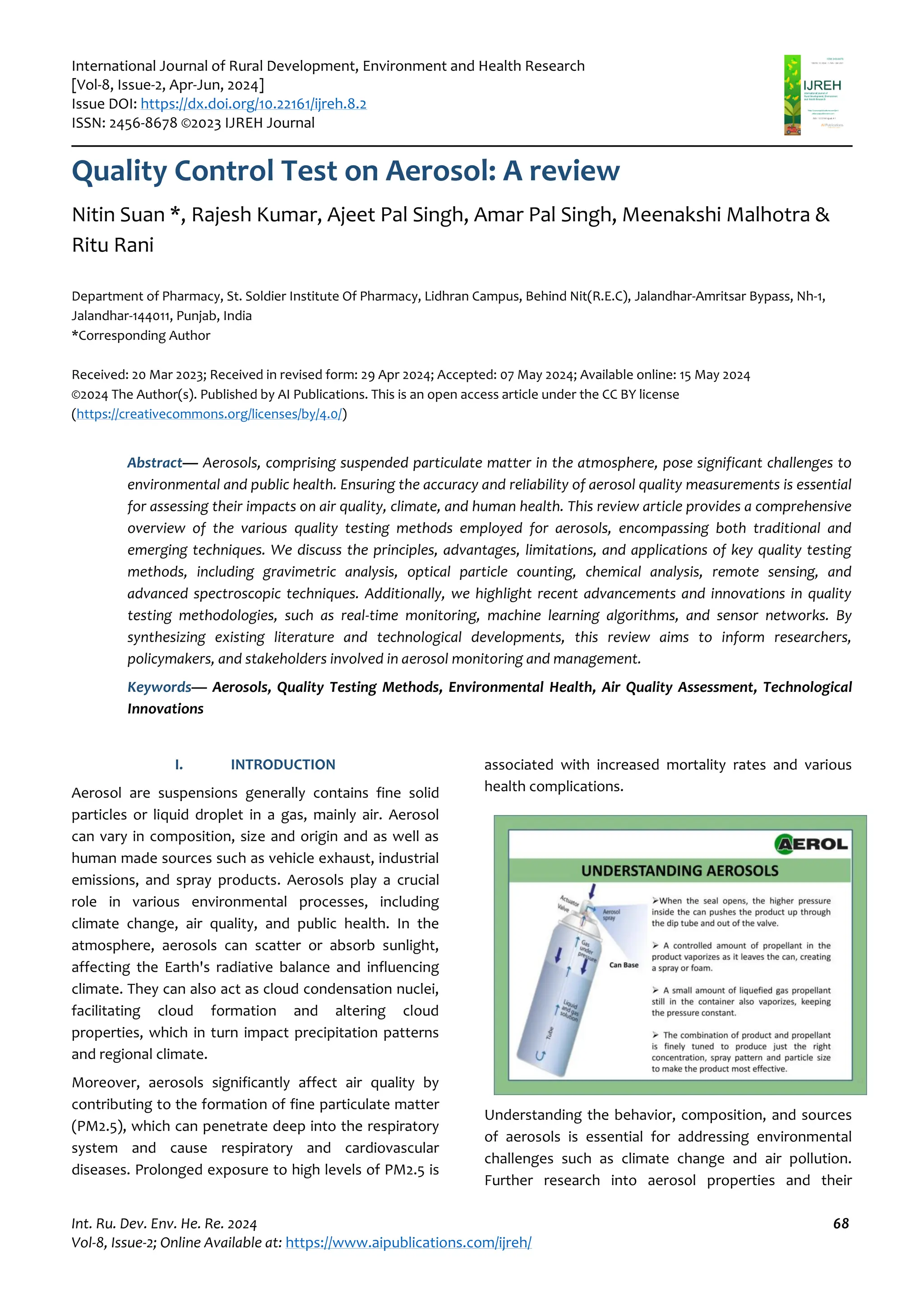 Quality Control Test on Aerosol: A review | PDF