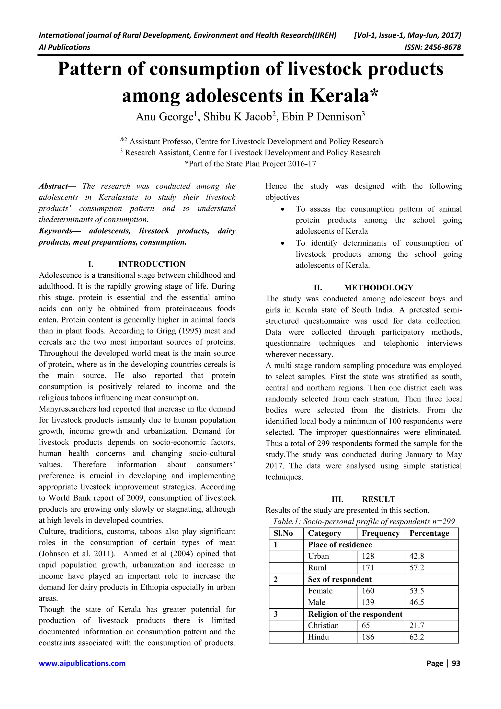 Pattern of consumption of livestock products among adolescents in ...