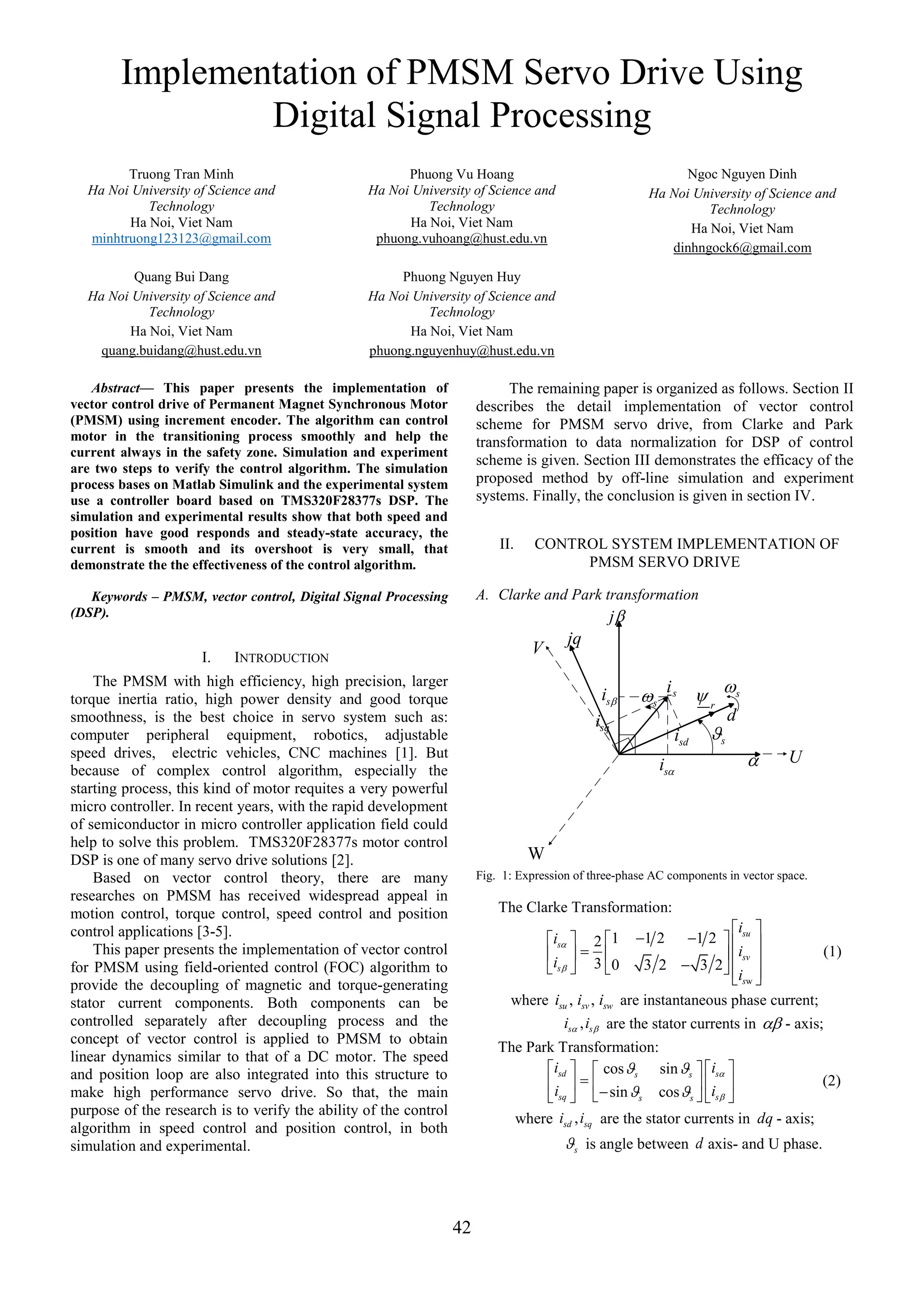 [8] implementation of pmsm servo drive using digital signal processing | PDF
