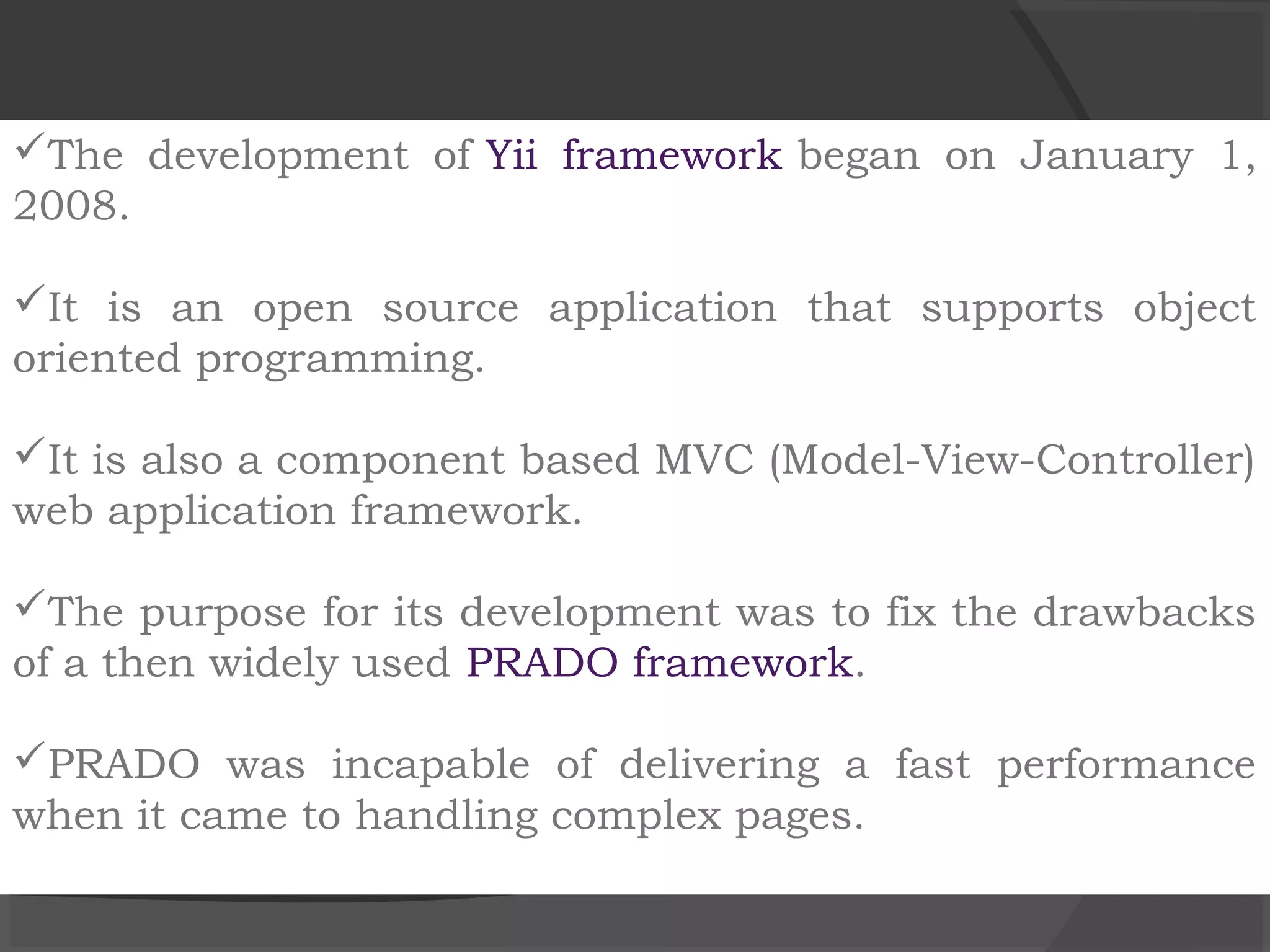 10 reasons to choose the yii framework | PPT
