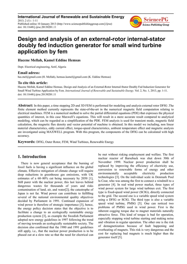 Design and analysis of an external rotor internal-stator doubly fed ...