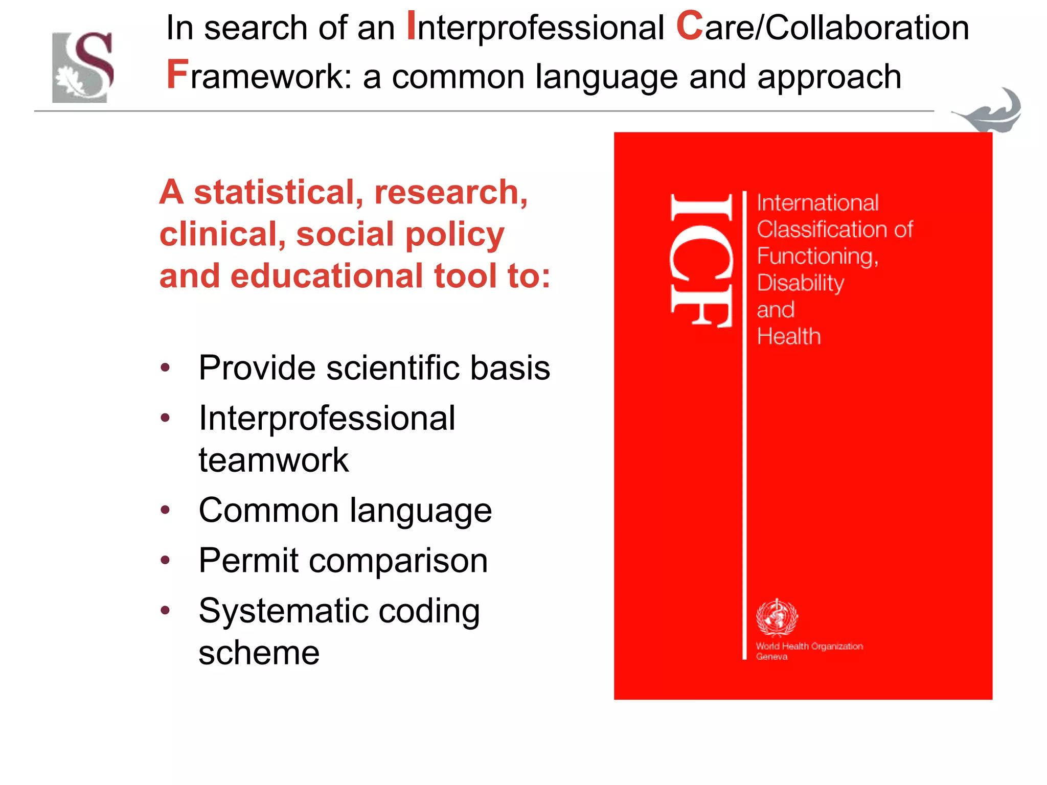 International Classification of Functioning, Disability and Health (ICF): An Interprofessional ...