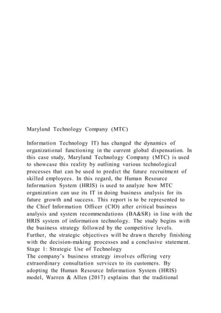 8 maryland technology company (mtc) case study | DOCX