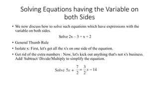 Linear Equations in one variable ppt maths | PPTX