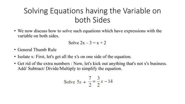 Linear Equations in one variable ppt maths | PPTX | Physics | Science