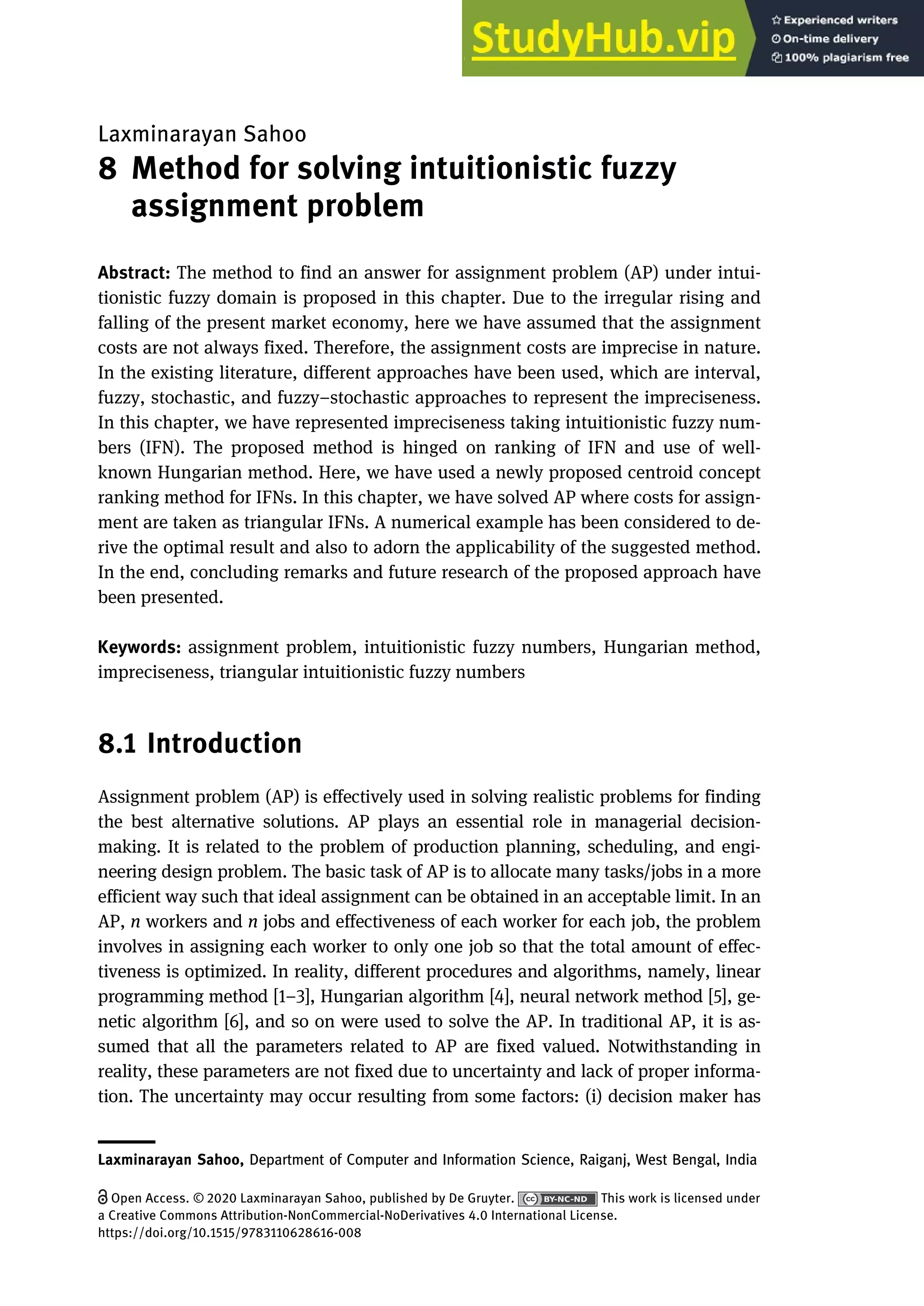 8 Method For Solving Intuitionistic Fuzzy Assignment Problem Pdf