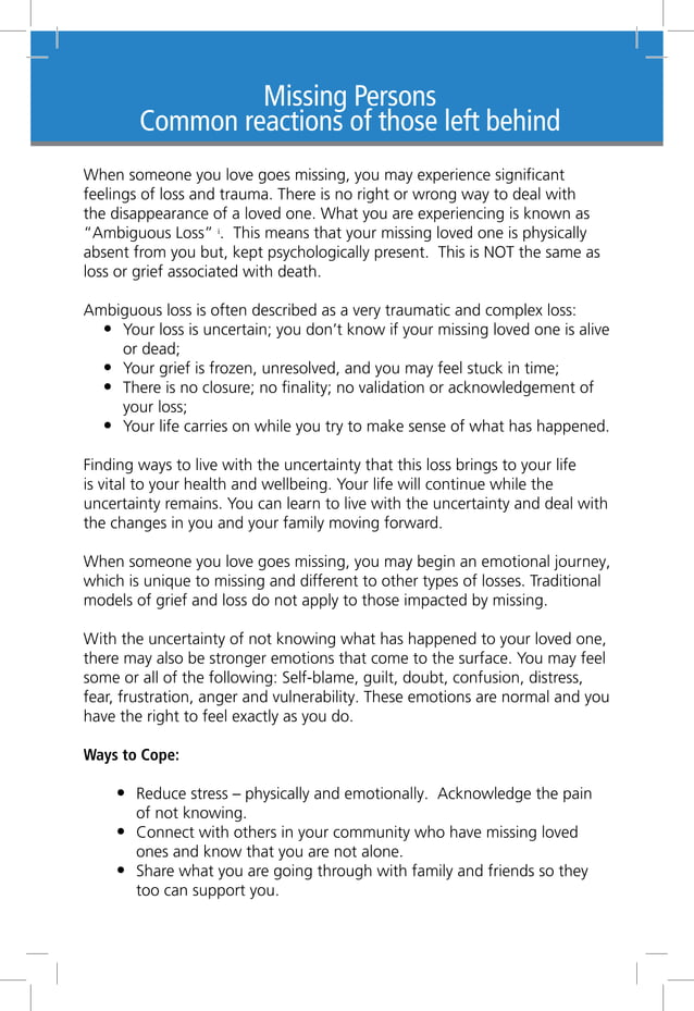 Missing Persons: Common reactions of those left behind | PDF